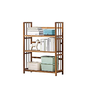 IOTXY Adjustable Bamboo Open Bookshelf - Medium 3-Tier Free Standing Storage Rack, Multifunctional Display Stand for Bookcase, Home and Office, Light Brown