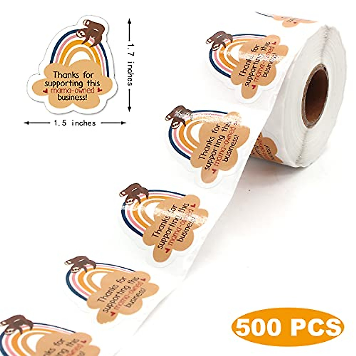 muminglong 1.5 Inch Thanks for Supporting This Mama - Owned Business Sloth Rainbow Sticker,Thank You Sticker, Small Business, Handmade Sticker,Packaging Sticker, 500 PCS