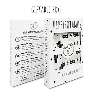 Hippypotamus Reusable Baby Food Pouches - 12 Pack - Baby Food Storage - Pouches Toddler - Refillable Squeeze Pouch for Kids (BLACK/WHITE)