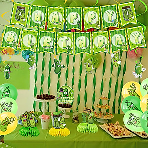 35 Pieces Pickle Party Decoration, Include Funny Pickle Birthday Banner Honeycomb Centerpieces Cake Topper Pickle Party Latex Balloons for Birthday Baby Shower Party Supplies