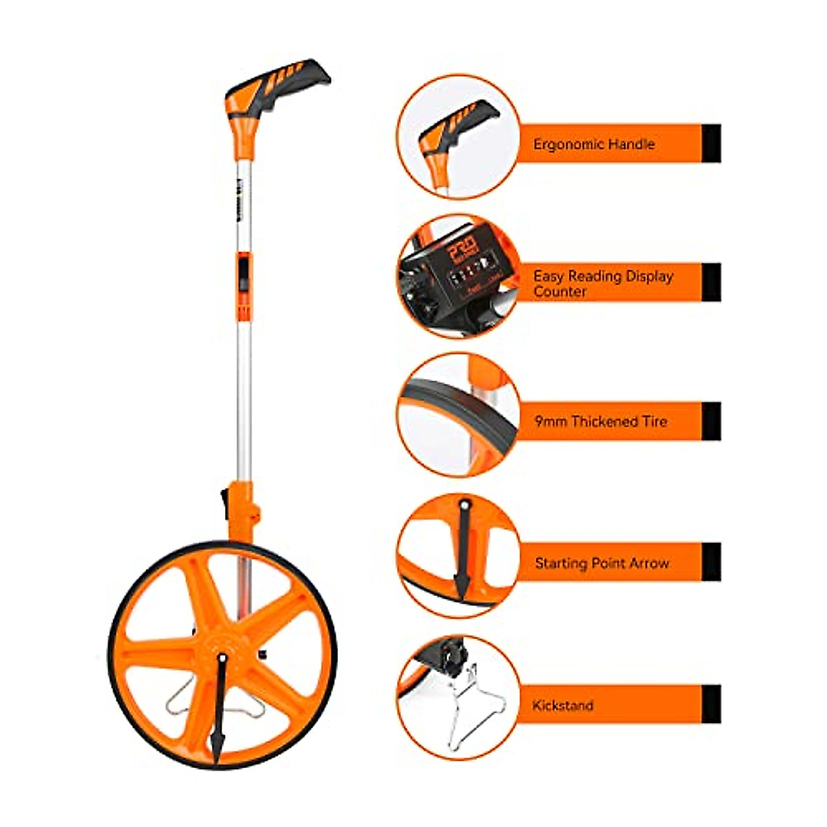 Distance Measuring Wheel, Prostormer 12.5" Foldable Rolling Measure Wheel in Feet with Kickstand and Carrying Bag, Measurement Up To 9999.9Ft