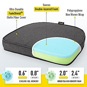 SUNROX Gel Memory Foam Chair Cushions, FadeShield Water-, Stain-Resistant Durable Reversible Seat Cushion Pads with Ties for Indoor/Outdoor Kitchen Dining Office 17"x16" Set of 4, Midnight