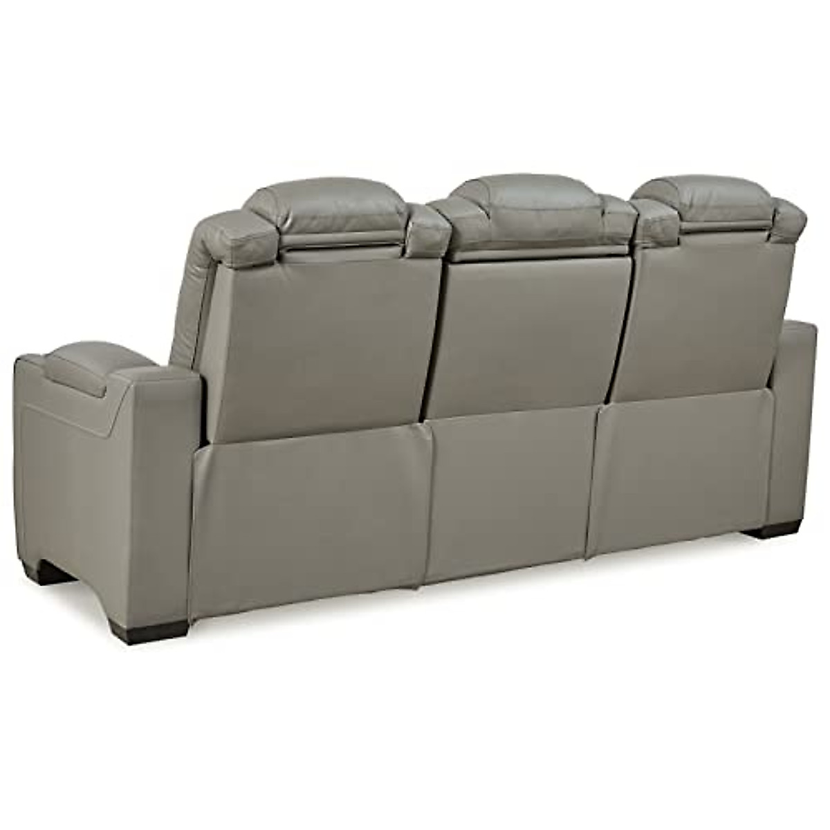 Signature Design by Ashley Backtrack Contemporary Tufted Leather Power Reclining Sofa with Adjustable Headrest, Light Gray