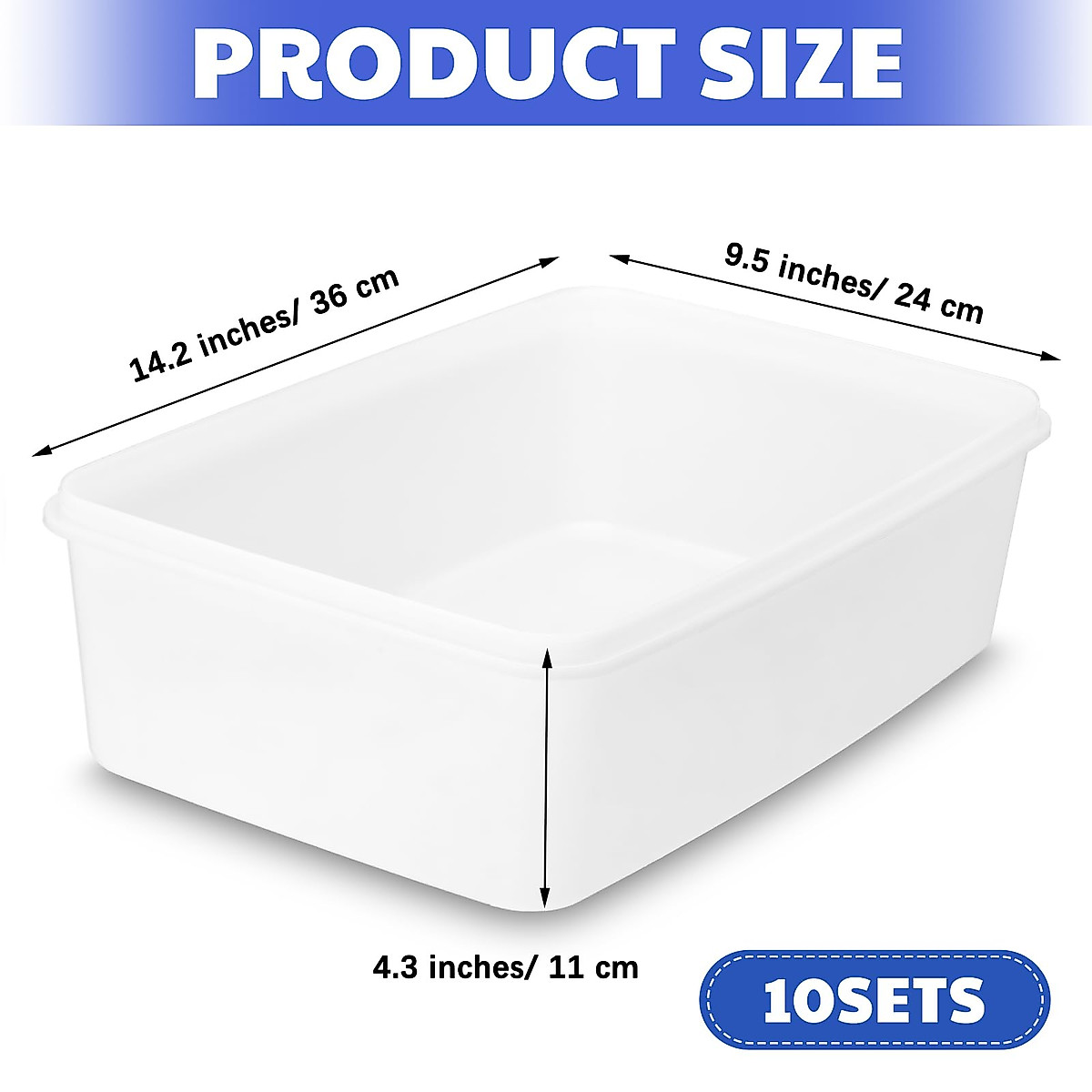 Suzile 10 Pcs Plastic Tub with Lids 14.17 x 9.45 x 4.33 Inch Commercial Tote Box Deep Restaurant Containers with Lids Fish Food Service Bus Tubs for Meat Storage Washing Dishes Art Supplies Toy(White)