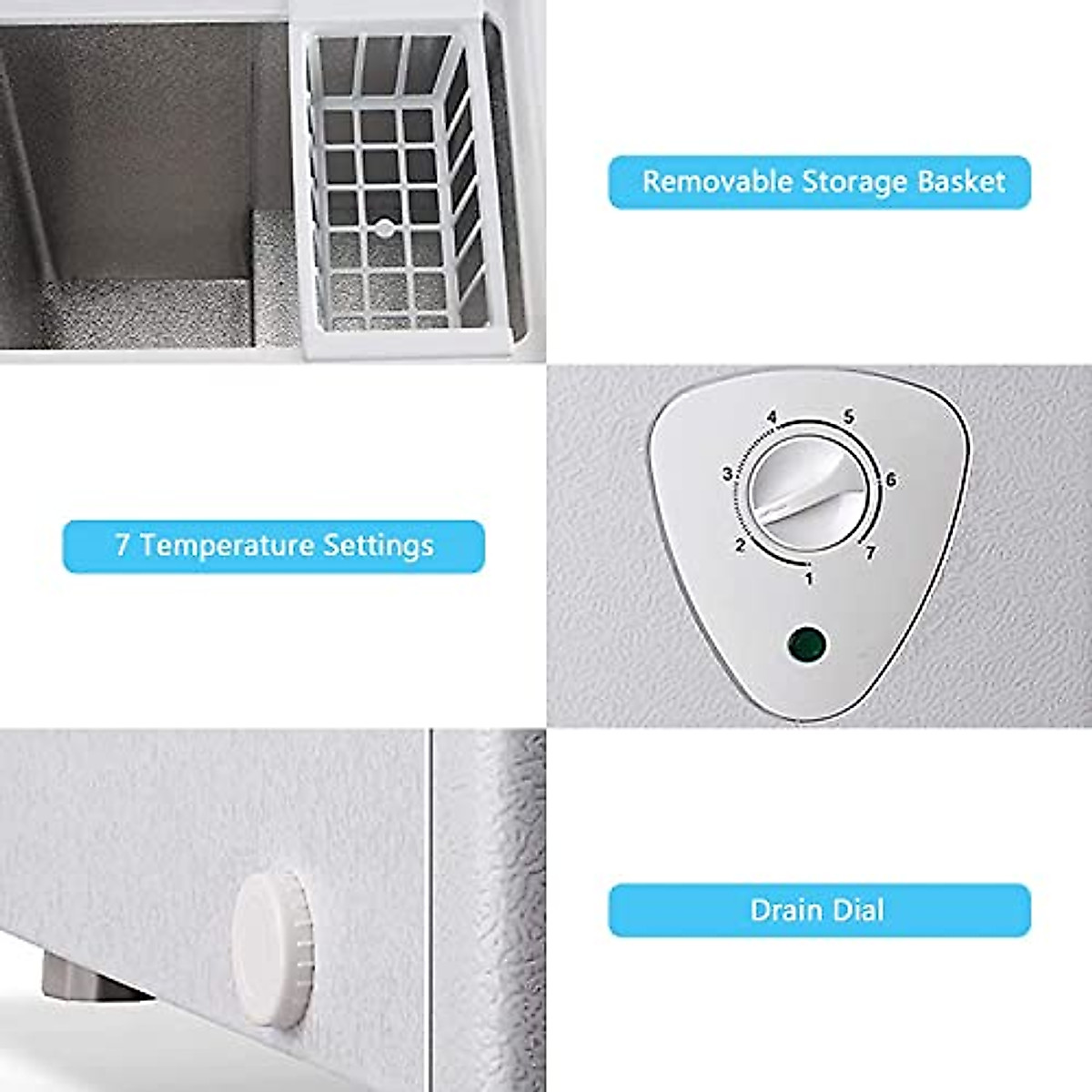 Deep Frezeer 3.5 Cubic Chest Freezer, Mini Freezer Compact Deep Freezer with Top Open Door and Removable Storage Basket, 7 Gears Temperature Control, Energy Saving, for Office Dorm or Apartment