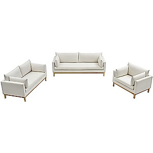 Meridian Furniture 157Cream-L Langham Collection Mid-Century Modern Linen Textured Fabric Upholstered Loveseat, Cream Linen Textured Fabric, Natural Finish Wood Base, 66" W x 33.5" D x 33" H, Cream