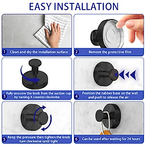 Bntuk Suction Cup Hooks for Shower, Towel Hooks for Bathroom Window Glass, Bath Robe Looafh Hook for Hanging - 2 Pack, Black