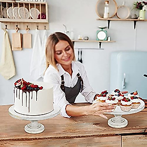 Cake Stand for Dessert Table Set of 2 Wood Cupcake Stand with Round Pedestal Holder Wood Display Table for Presenting Cakes Holder Dessert Display Plate Serving Tray for Baby Shower Wedding Cake Tools