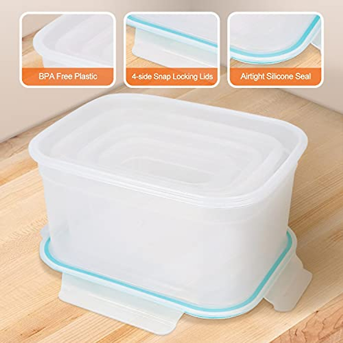 LIHOOOOM Food Storage Containers with lids, 8-Piece BPA-Free Meal Prep Rectangle Containers Plastic Leak-Proof Containers for Cereal, Flour and Sugar 3.5L, Green