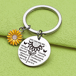 ORZOESD Religious Keyring Christian Gifts For Woman Sunflower Lover Gift Religious Baptism Jewelry, Religious Keychain, Standard
