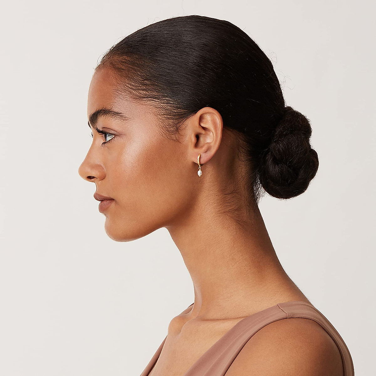 PAVOI 14K Gold Plated 925 Sterling Silver Post Huggie With Dangle | Small Gold Hinged Hoop Earrings For Women | Trendy Hoop CZ Huggie Earrings (Pearl, Yellow)