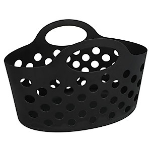Basket with Handles 3 count Plastic Oval Carry Totes 12"x7"x7" (Black, Dark Gray, Navy Blue)