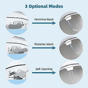 Hibbent Round Bidet Toilet Seat with Slow Close, Non-Electric Bidet Attachment for Toilet Seat with Dual Nozzle, Bidet Sprayer with Adjustable Self-Cleaning Nozzles, Brass T Adapter