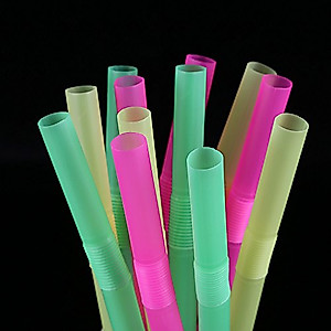 Jumbo Flexible Smoothie Plastic Straws, 100 Pcs Assorted Colors Large Bendable Disposable Milkshake Straws, Wide Bendy Boba Drinking Straws (0.47" Diameter and 8.26" long)