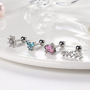 Sanfenly 11Pcs 16G Cartilage Earrings Studs Stainless Steel CZ Forward Helix Tragus Stud Earring Cute Butterfly Moon and Star Cartilage Daith Conch Ear Piercing Jewelry for Women