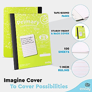 Enday Primary Composition Notebook K-2, Primary Ruled Composition Book, Primary Composition Notebook for Kids, 100 Sheets kindergarten Notebook, Pink, Purple, Green, Blue, Red, Grey (6 Pack)