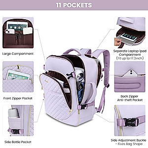 LOVEVOOK Large Travel Laptop Backpack for Women, 40L Carry On Backpack Flight Approved,Waterproof Suitcase Backpacks with 3 Packing Cubes, Daypack Business College Weekender Overnight, Light Purple