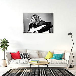 Kurt Cobain - Black & White Music Poster (Smoking With Signed Guitar) (Nirvana) (Size: 36" x 24") (Unframed)