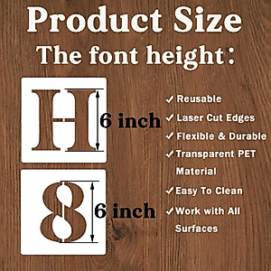 YEAJON 6 Inch Letter Stencils and Numbers, 40 Pcs Alphabet Drawing Templates, Reusable Plastic Art Craft Stencils for Painting on Wood, Wall, Fabric, Rock, Signage, Door Porch