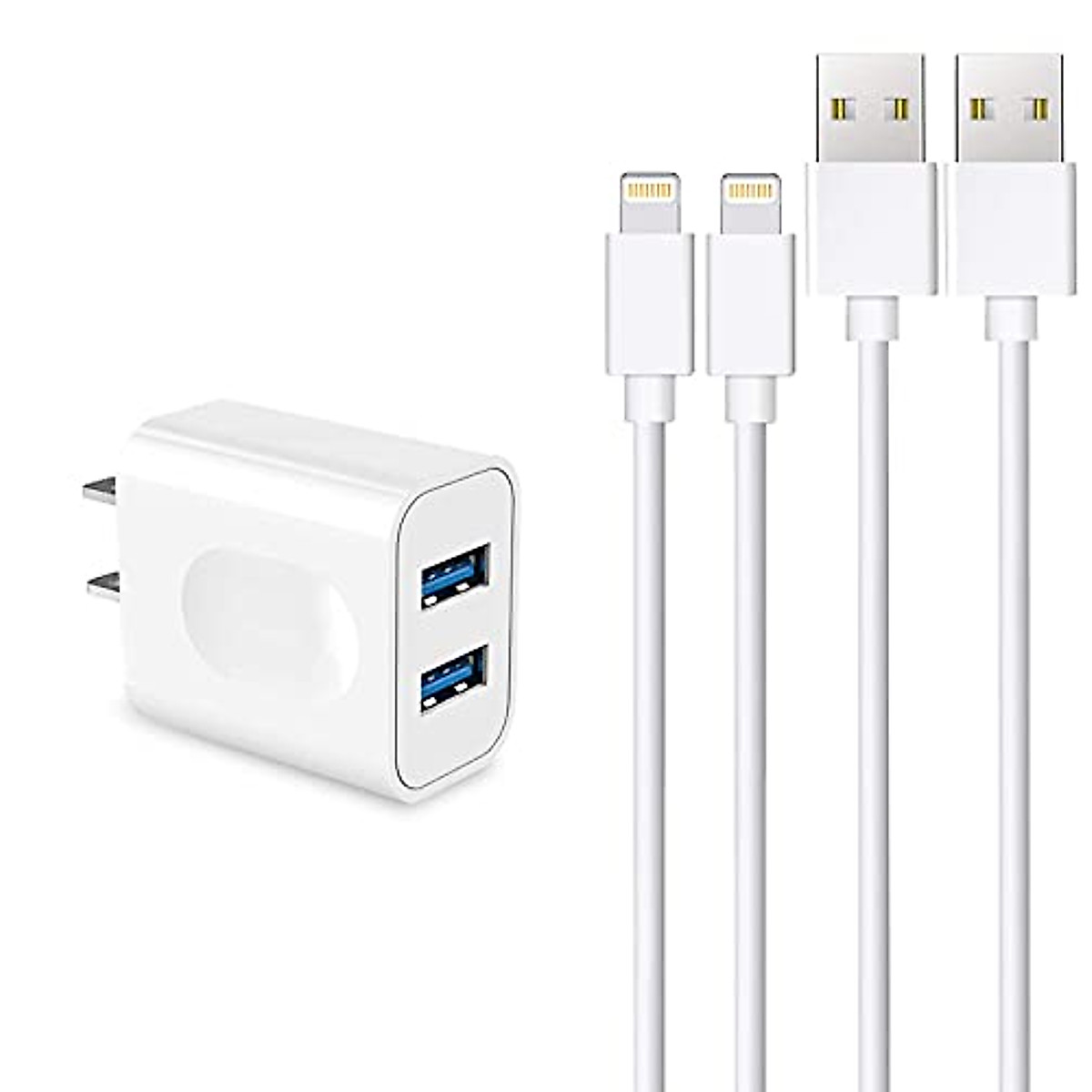 iPhone Charger, 2 Port USB Plug Wall Charger Travel Adapter with MFi Certified 2Pack 3FT Lightning Cable Compatible with iPhone 11 Pro Max/11 Pro/11/Xs Max/Xs/XR/X/8/7/6/SE and More