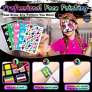 Fenmay Face Painting Kit for Kids, 24 Colors Washable Face Paint, Safe for Sensitive Skin, Non-Toxic Professional Face Painting Kit, Halloween Birthdays Makeup Set with Stencils, Guide Book
