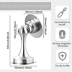 Redunest Door Stopper, Magnetic Door Stop, 2 Pack Magnetic Door Catch, Stainless Steel Door Holder, No Drilling Doorstop with Self Adhesive Tape, Stronger Mount, Hold Door Open, Anti-Collision Mute