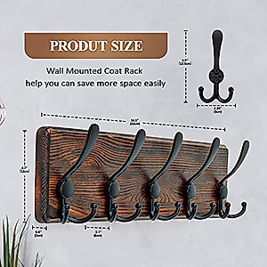 Coat Rack Wall Mount, 5 Tri Hooks, Coat Rack Hooks, Hook Rack Rail, Wooden Entryway Hanging Coat Rack, Self-Assembly Rustic Wood Wall Coat Hanger for The Entryway, Bathroom, Bedroom, Kitchen (2)