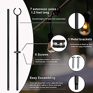 CHARON String Light Poles for Outdoor String Lights - 2 Pack 9 FT Pole & Bracket Kit for Deck or Patio Railing - Garden, Backyard, Patio Lighting Stand for Parties, Wedding