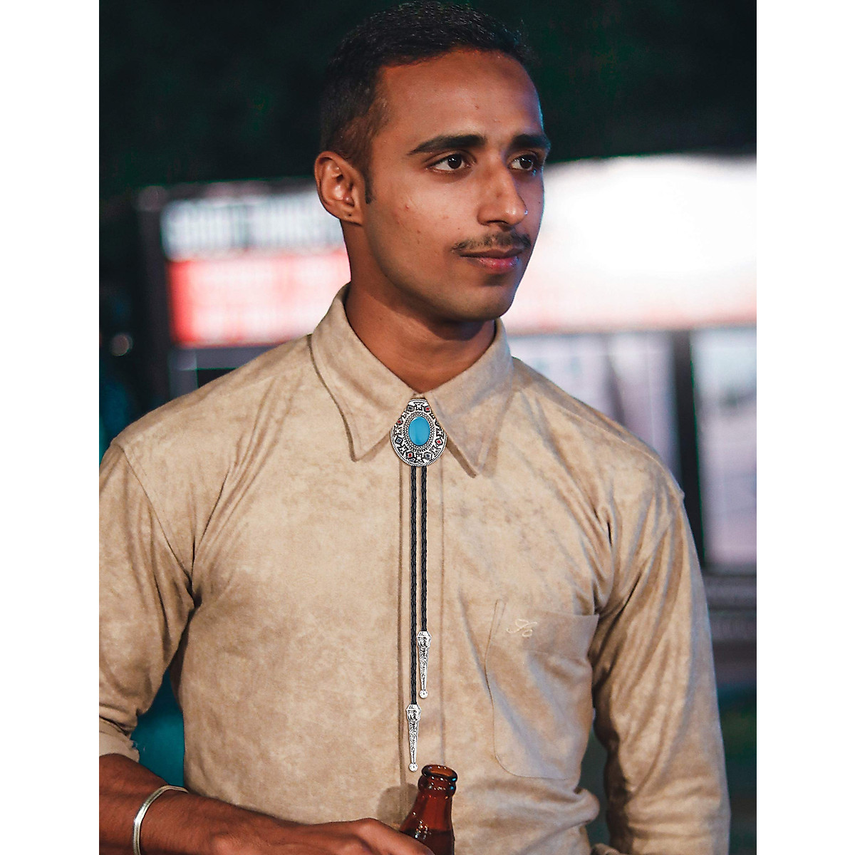 Jstyle 4Pcs Bolo Tie for Men Western Cowboy Leather Necktie Halloween Costume Accessories for Men Women