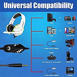 Nxt Level Python Fly G9000 Max Ultralight Stereo Professional Gaming Headset 7.1 Bass Surround Sound with Noise Cancellation Microphone for PS5 PS4 Xbox Controller Mobile Phone PC (White Green)