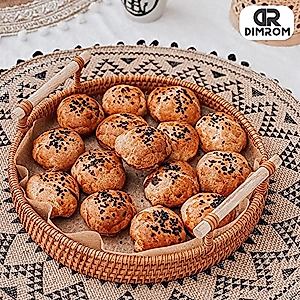 Rattan Tray 8.7-Inch Round Serving Tray Decorative Trays for Coffee Table Decorative Tray | Woven Tray for Bread, Wicker Tray Coffee Table Basket Tray with Handles for Fruit Vegetables Restaurant etc.