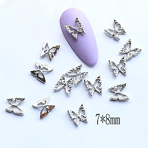 WOKOTO 100pcs Silver Butterfly Nail Charms For Acrylic Nails Butterfly Jewelrys 3d Nail Charms Nail Jewelry For Acrylic Nails Art 3d Butterfly Charms Silver Nail Studs Charms For Nails Designs
