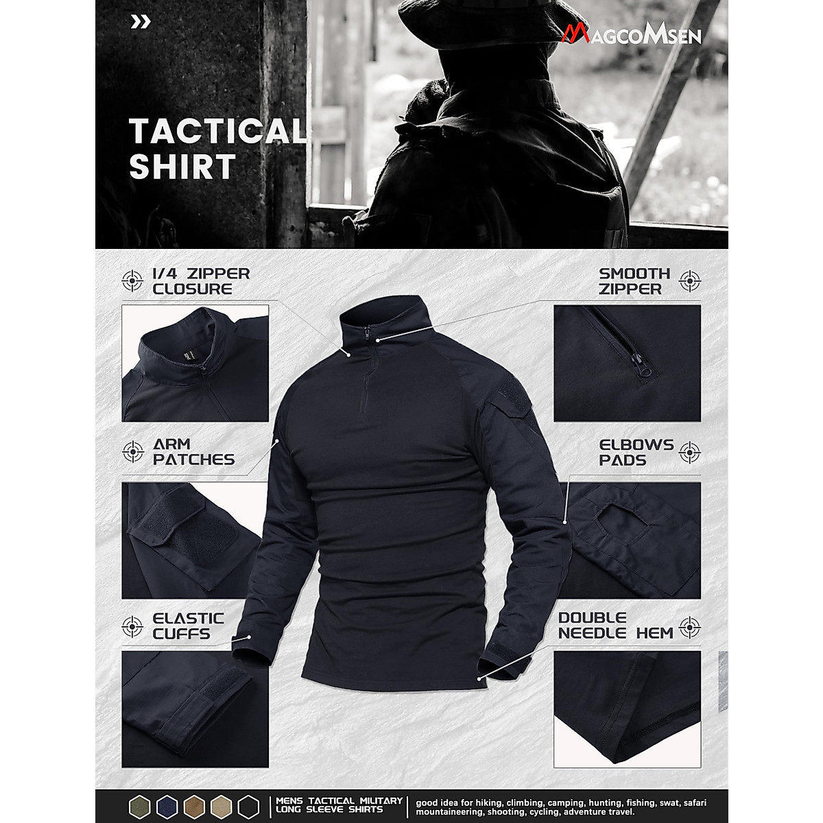 Tactical Shirts for Men Combat Shirt Long Sleeve Shirts for Men Airsoft Shirt Camping Shirt Hiking T-Shirt Hunting Tshirt Black