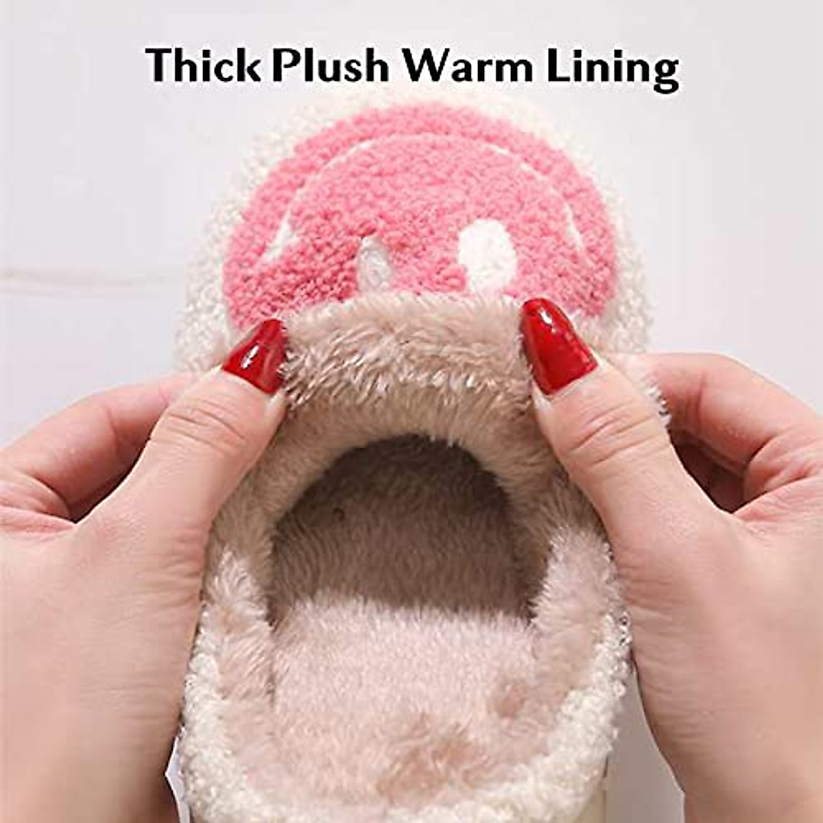 Bevaney Smile Face Slippers for Women, Soft Plush Smile Slippers Retro Preppy Slippers with Smile Face Happy Face Slippers Slip-on Cozy Indoor Outdoor Slippers