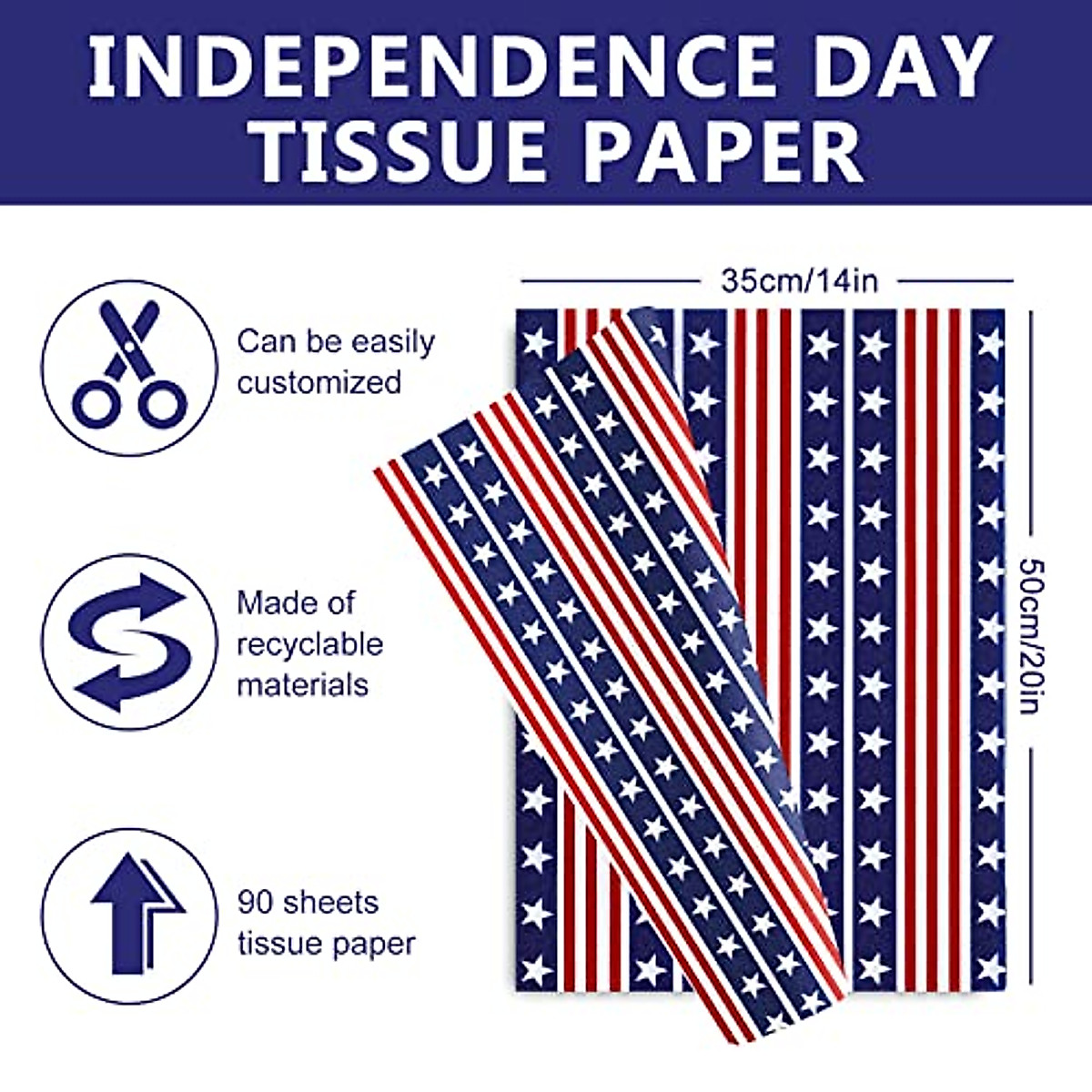 AnyDesign Patriotic Tissue Paper 90 Sheet Stars Stripes Balloon Tissue Paper 4th of July American Flag Wrapping Paper Holiday Art Tissue for Independence Day Memorial Day DIY Supplies, 14 x 20 Inch