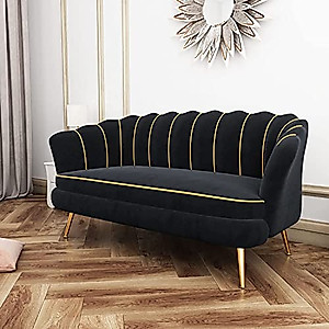 Loveseat Couch, Modern Velvet Sofa Accent Upholstered Settee, 2 Seater Small Loveseat for Small Spaces, Office, Bedroom, Living Room (Black)