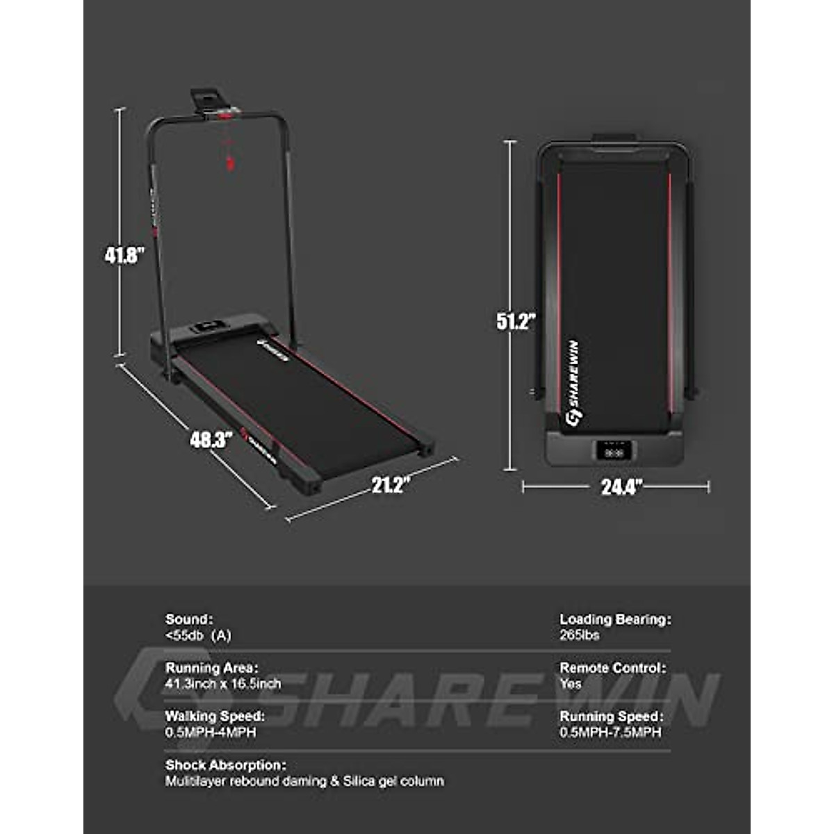 Under Desk Treadmill, 2 in 1 Foliding Treadmill, Walking Machine, Portable 2.5HP Electric Treadmill, Walking Pad, FoldableTreadmill Compact Electric Running Jogging for Home Office