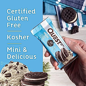 Quest Nutrition Mini Cookies & Cream Protein Bars, 8g Protein, 1g Sugar, 2g Net Carbs, Gluten Free, 14 Count