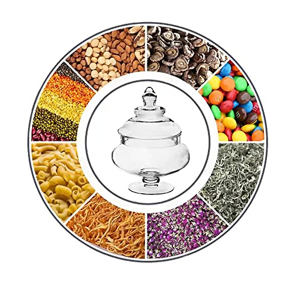 Livejun Glass Apothecary Jars Clear candy Buffet Display Small Elegant Storage Jars Decorative cookies Storage Clear Glass Canisters for Kitchen Wedding Party Set of 2