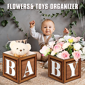 Jetec 10 Piece Baby Shower Centerpiece Boxes Baby Shower Party Decorations Table Display with Letters Gender Reveal Party Favor Block Holder(Wood Style)