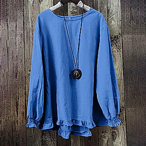 Target Online shoppingcute Country Concert Outfits Women's Cute Preppy Tops Long Sleeve Crewneck Cotton Linen Tops Solid Color Plain Top Fall Fashion Shirts Blouse Blue 2XL