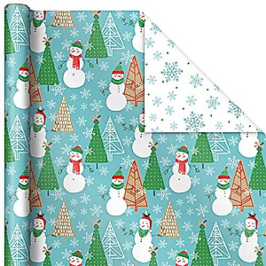 Hallmark Reversible Christmas Wrapping Paper (3 Rolls: 120 sq. ft. ttl) Rustic Santa, Papercraft Snowmen, Candy Canes, Stripes, Snowflakes, "Merry Christmas to You"