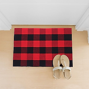 Beupy Black & Red Christmas Door Mat Buffalo Plaid Doormat 18 x 29'' Winter Holiday Non-Skid Floor Mat Switch Mat Indoor Outdoor Home Garden Easy to Clean Low Profile Mat