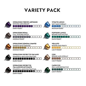 Nespresso Capsules OriginalLine, Espresso Variety Pack, Medium Roast, 10 Ct. - Capriccio, Stockholm Fortissio, Tokyo Vivalto, Volluto, Cosi, Roma, Arpeggio, Ristretto, Decaf Ristretto, Genova Livanto.