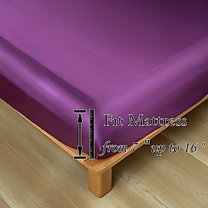 Revdomfly 4 Pcs Full Size Luxury Silky Soft Purple Satin Sheet Set,1 Premium Moisture Wicking Fitted Sheet Fits Up to 16 Inches Deep Pocket + 1 Flat Sheet + 2 Pillowcases（Purple, Full）