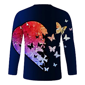 3D Shirt for Men Long Sleeve T-Shirt Graphic Summer Print Slim-Fit Crew Neck Casual Pullover Tee Shirts (Blue, XXL)