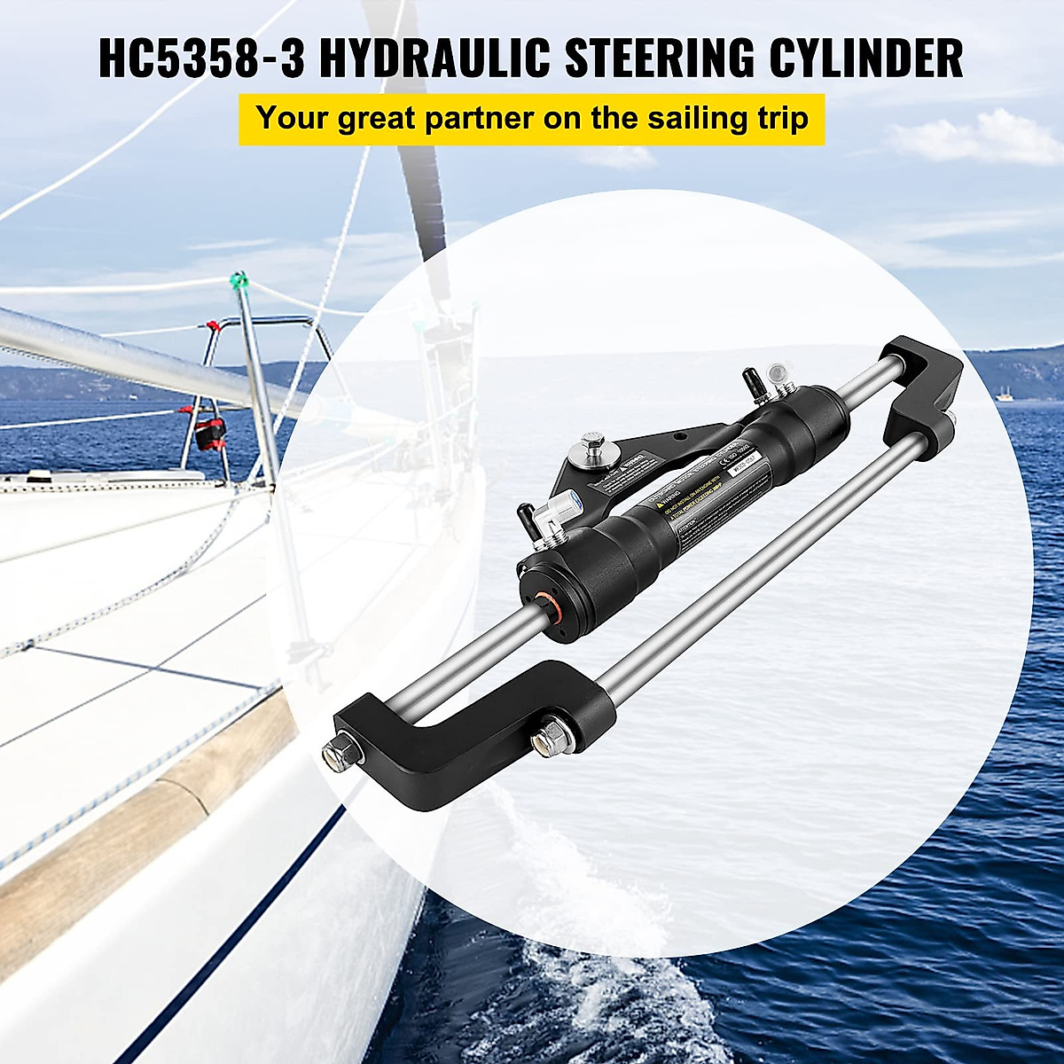 VEVOR Hydraulic Steering for Boats 300HP, Outboard Hydraulic Steering Cylinder HC5358-3 & HC5345-3, Front Mount Without Helm Pump or Steering Hose