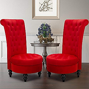 AVAWING Throne Royal Chair Set of 2 for Living Room, Button-Tufted Accent Armless High Back Chair with 24.6 Inch Larger Seat, Thick Padding and Rubberwood Legs, Enthusiastic Red