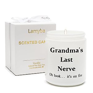 Lamyba Grandma Candle Gifts for Grandmother from Granddaughter Grandson, Funny Cool Mother’s Day Present Vanilla Scented Soy Candle - Grandma’s Last Nerve Oh Look It’s On Fire