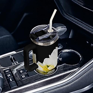 YTLKGFP 40 Oz Large Capacity Car Cup Different Flowers Tumbler with Handle (Black) Straw Lid Insulated Stainless Steel Water Bottle Travel Mug Leak-proof Car Cup Keeps Cold Or Hot